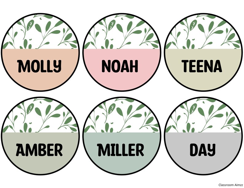 Printable Botanical Student Name Labels, Boho Neutral Student Name ...