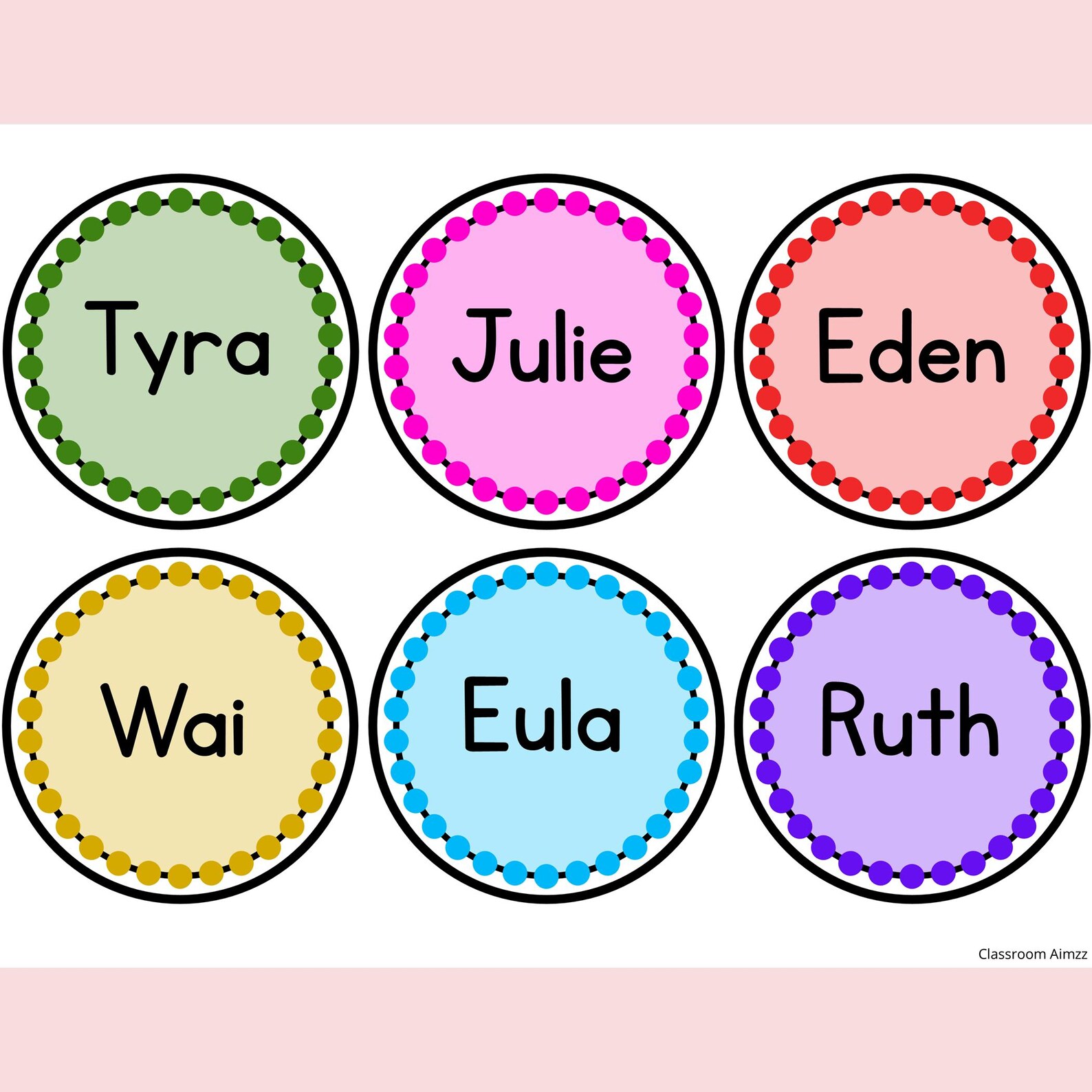 Printable Bright Round Student Name Labels, Circle Name Badges, Name ...