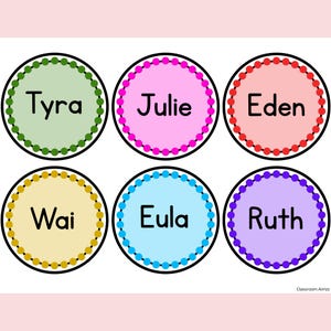 Printable Bright Round Student Name Labels, Circle Name Badges, Name ...
