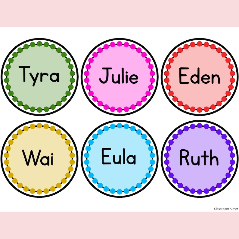 Printable Bright Round Student Name Labels, Circle Name Badges, Name ...