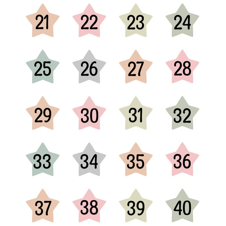 Printable Back to School Boho Neutral Small Stars Number Labels ...