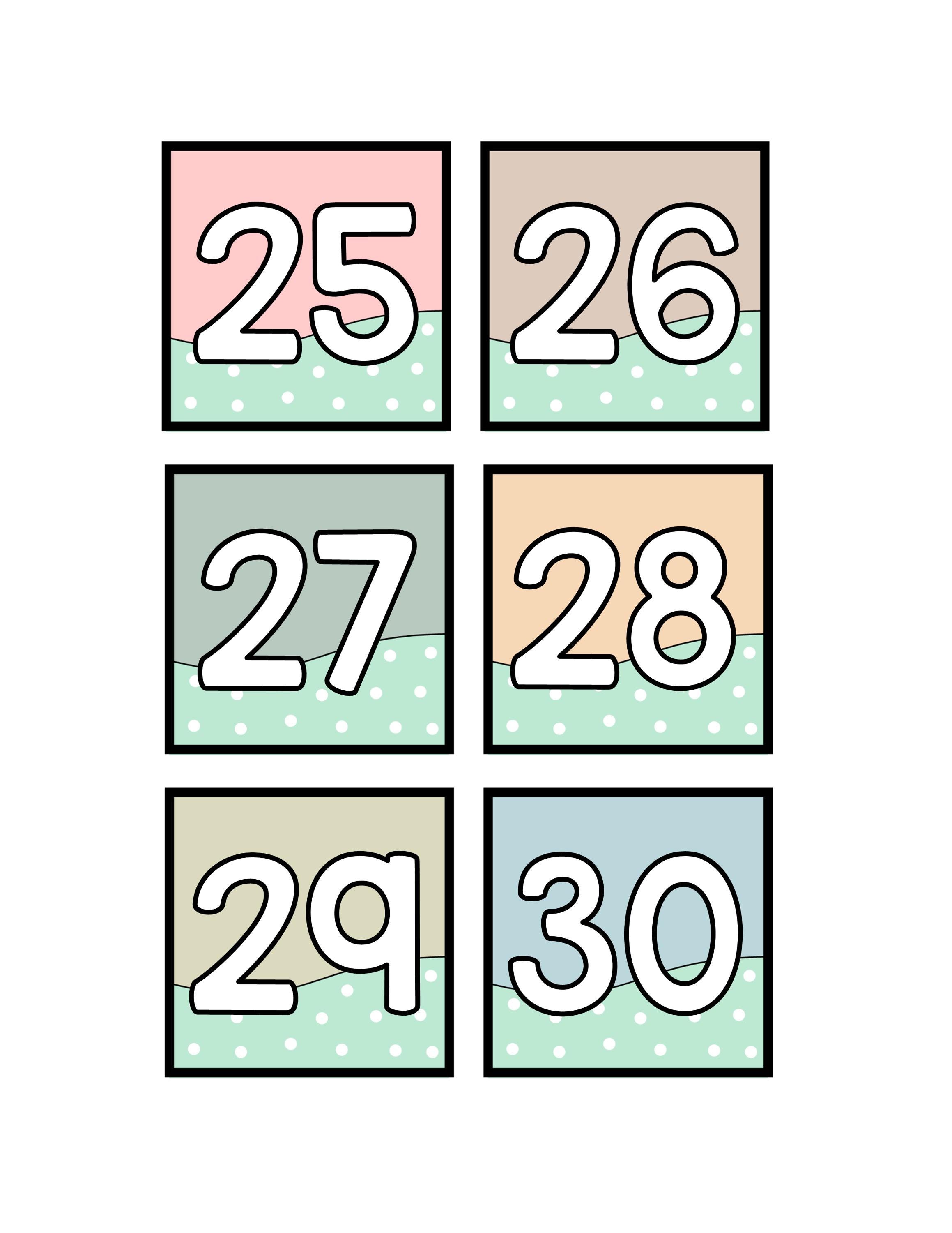 Printable Calendar Numbers, Number Labels, Number Spots, Number Tags ...