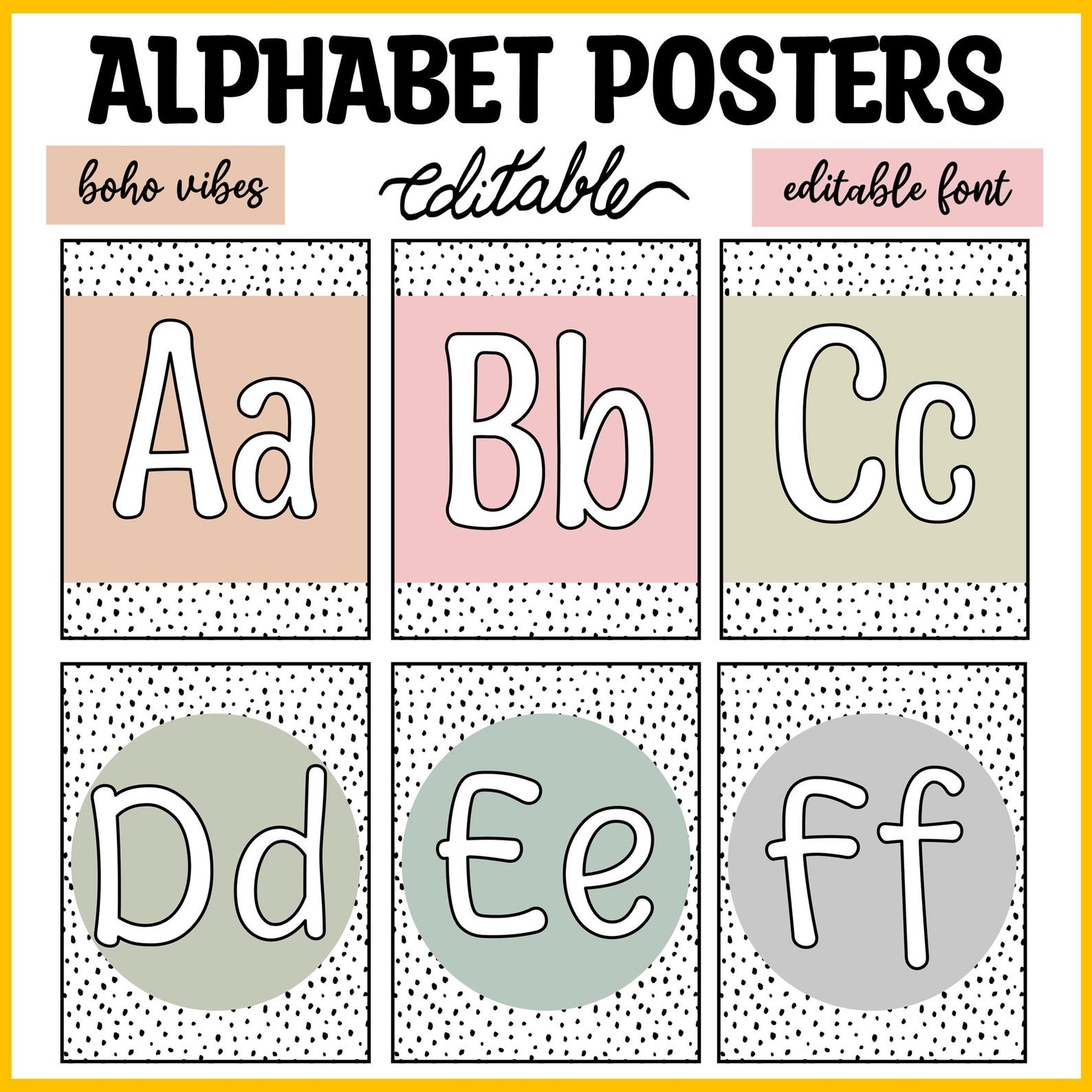 Printable Boho Neutral Spotty Alphabet Posters, Alphabet Posters Wall ...
