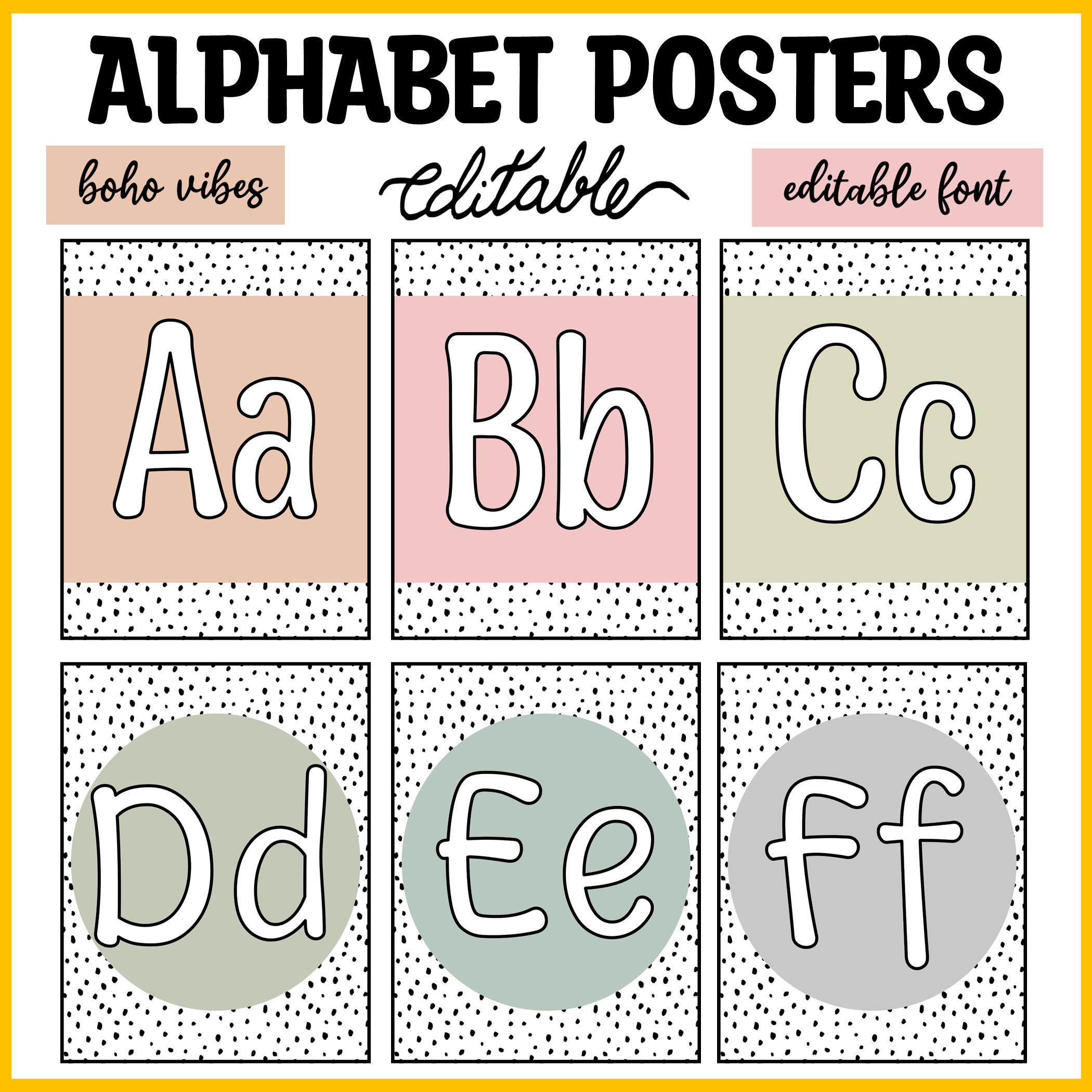 Printable Boho Neutral Spotty Alphabet Posters, Alphabet Posters Wall ...