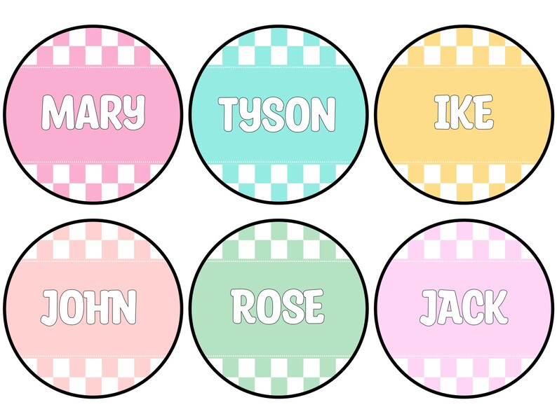 Boho Checkered Classic Student Name Labels,bright Colors Classroom ...