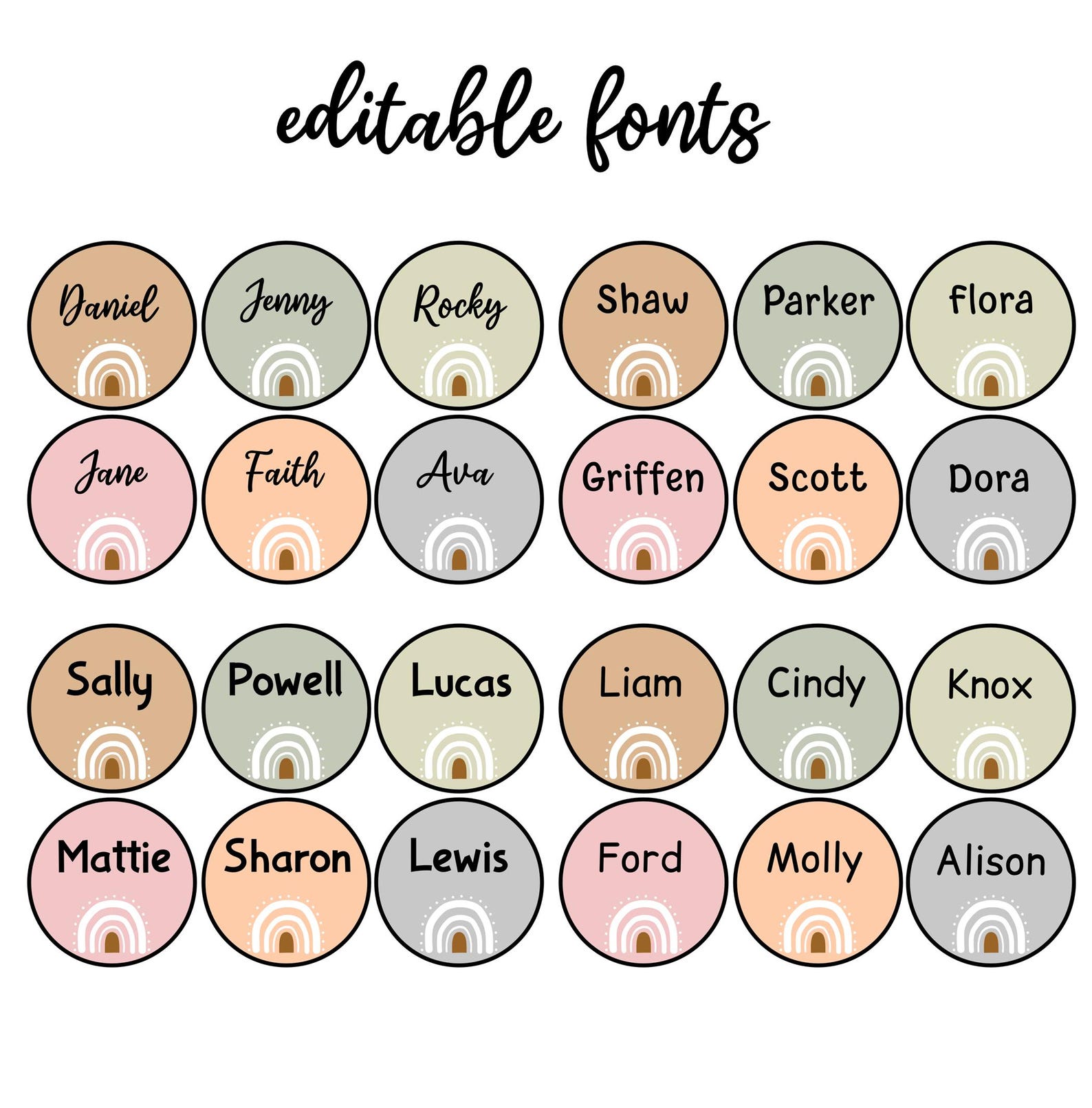 Printable Boho Rainbow Student Name Labels, Circle Rainbow Classroom ...