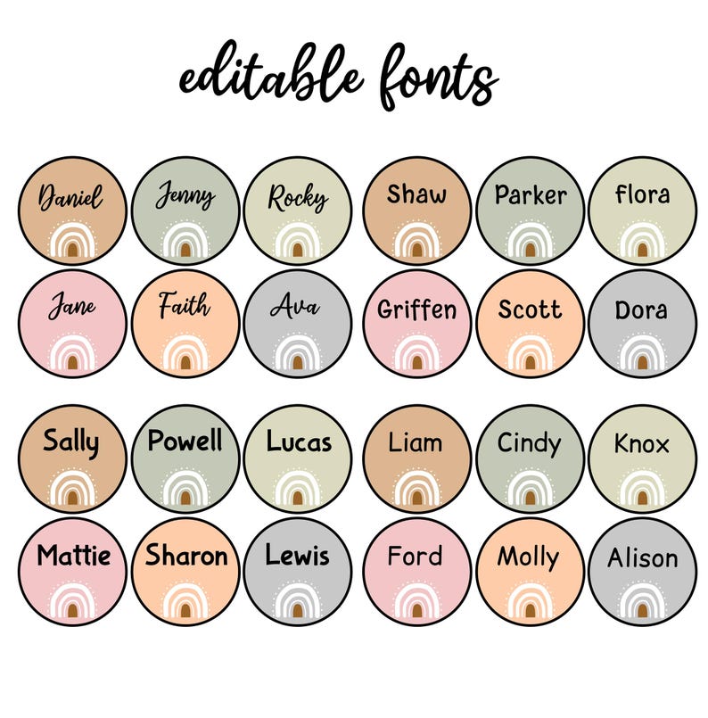 Printable Boho Rainbow Student Name Labels, Circle Rainbow Classroom ...