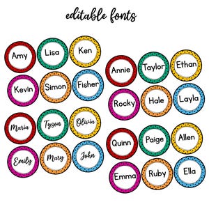 Printable Black and Bright Polka Dots Student Name Labels, Name Signs ...