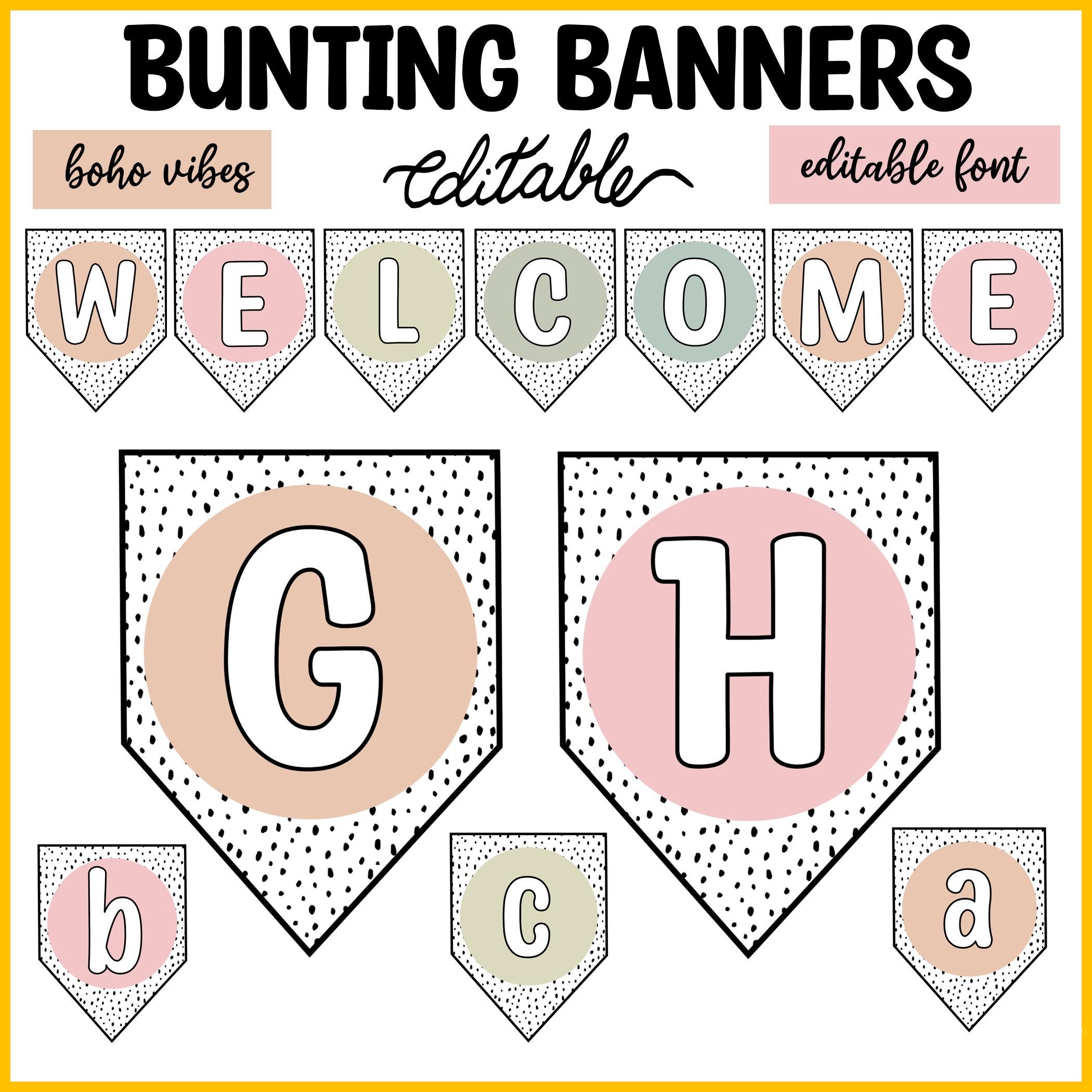 Printable Boho Neutral Spotty Bunting Banners, Editable Back to School ...