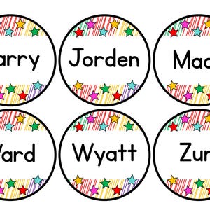 Printable Bright Stars Round Student Name Labels, Colorful Classroom ...