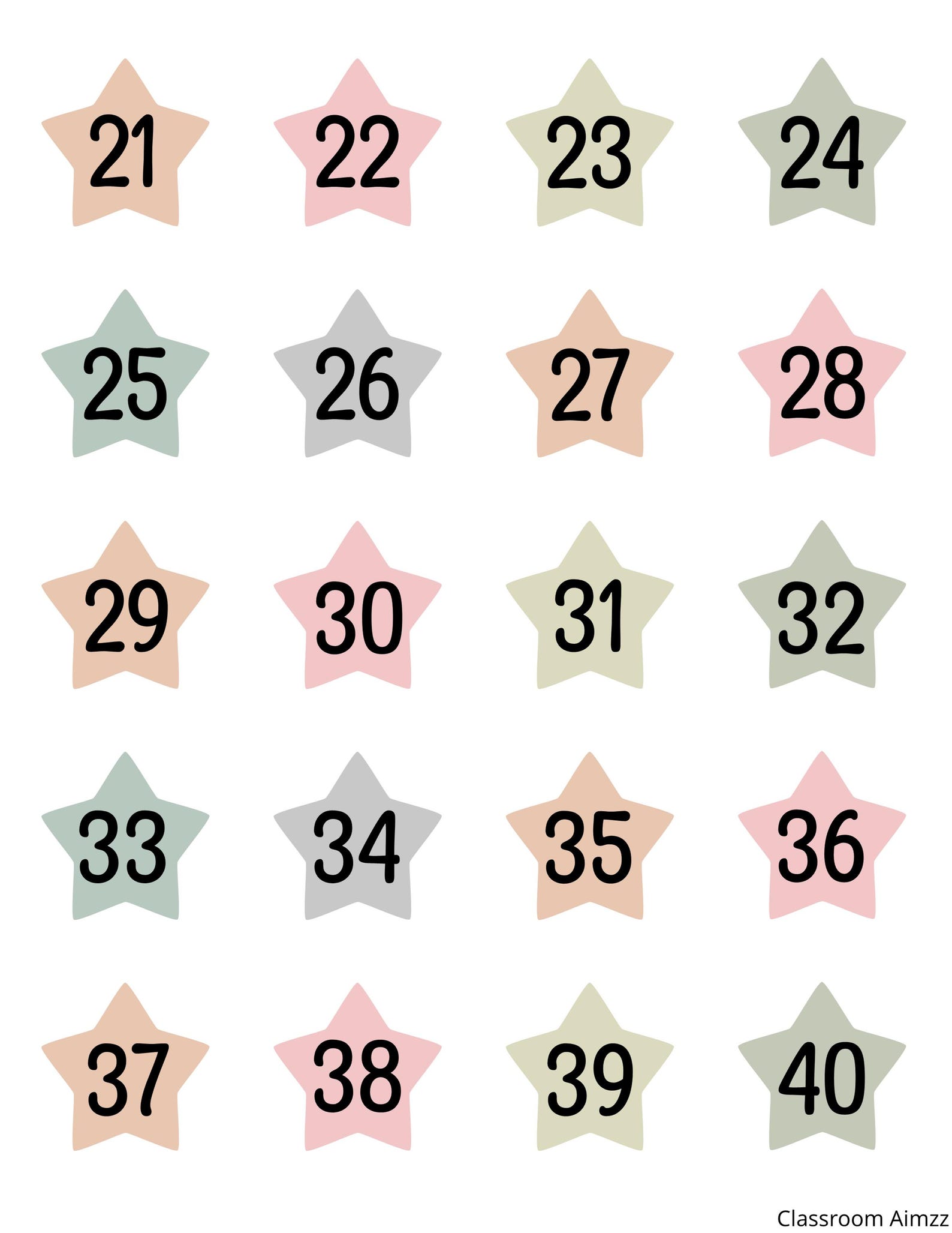 Printable Back to School Boho Neutral Small Stars Number Labels ...