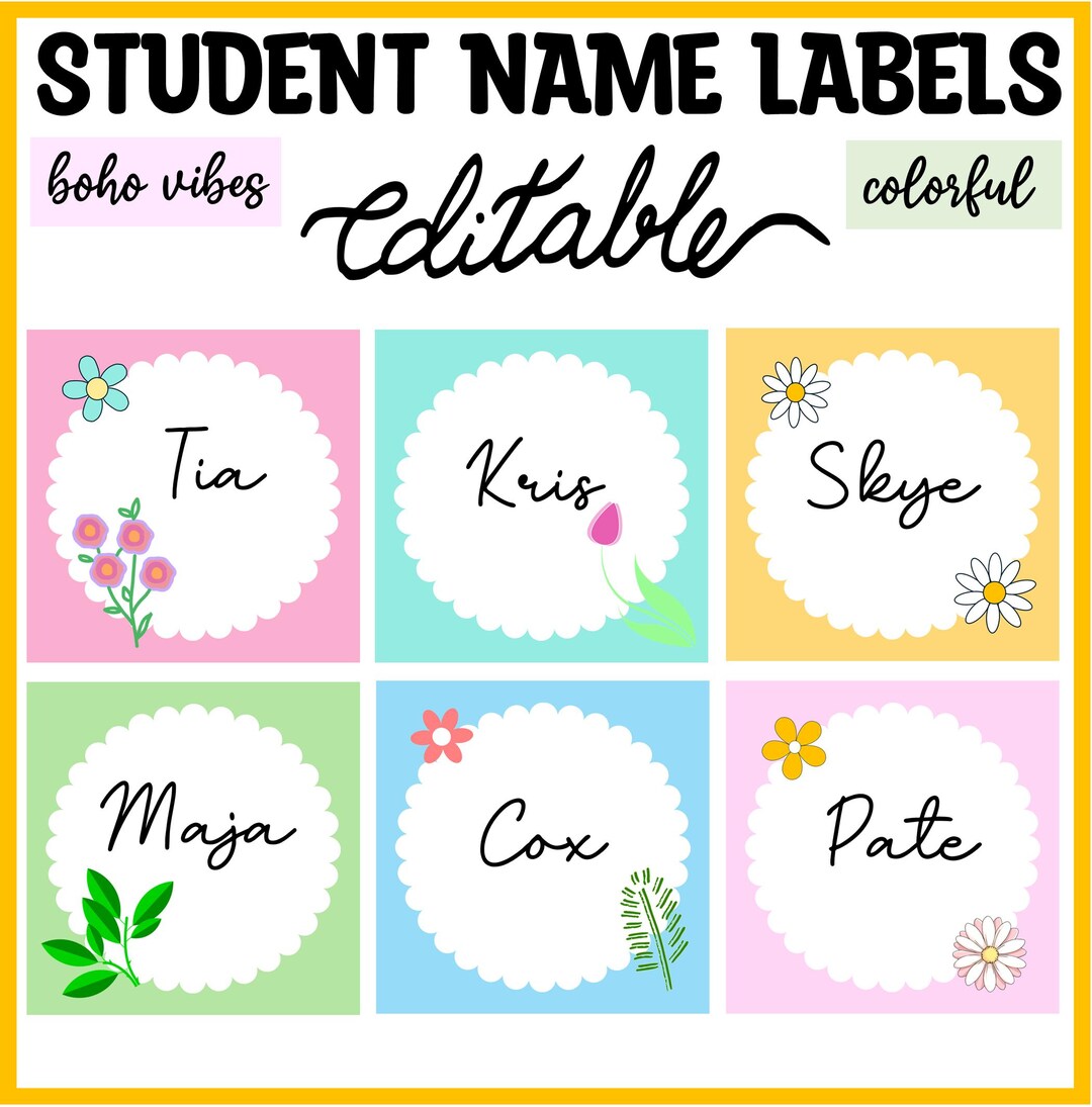 Colorful Spring Student Name Labels, Spring Name Plates, Spring Bin ...