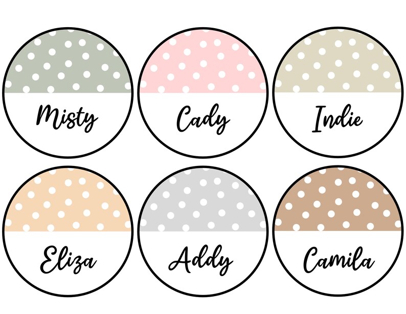 Printable Polka Dots Student Name Tags Printable, Editable Circular ...