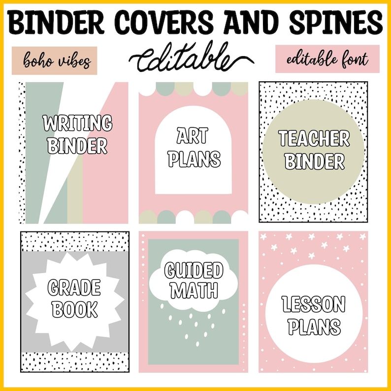 Printable Boho Neutral Spotty Binder Covers and Spines, Editable Binder ...