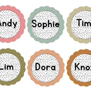Printable Boho Neutral Spotty Student Name Labels, Cubby Labels, Circle ...