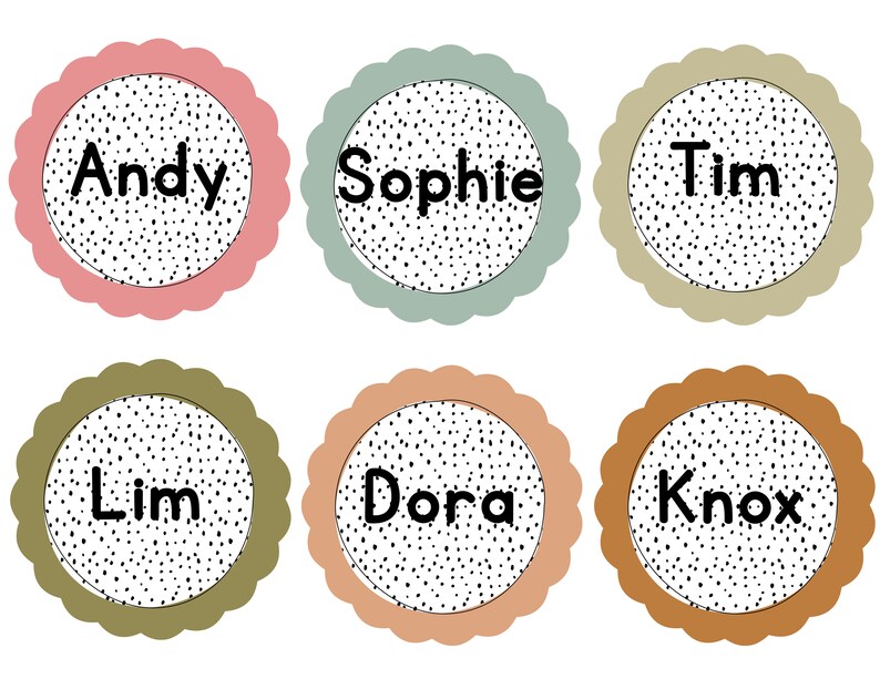 Printable Boho Neutral Spotty Student Name Labels, Cubby Labels, Circle ...