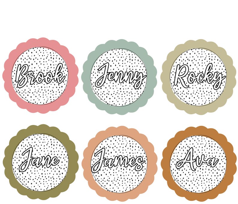 Printable Boho Neutral Spotty Student Name Labels, Cubby Labels, Circle ...