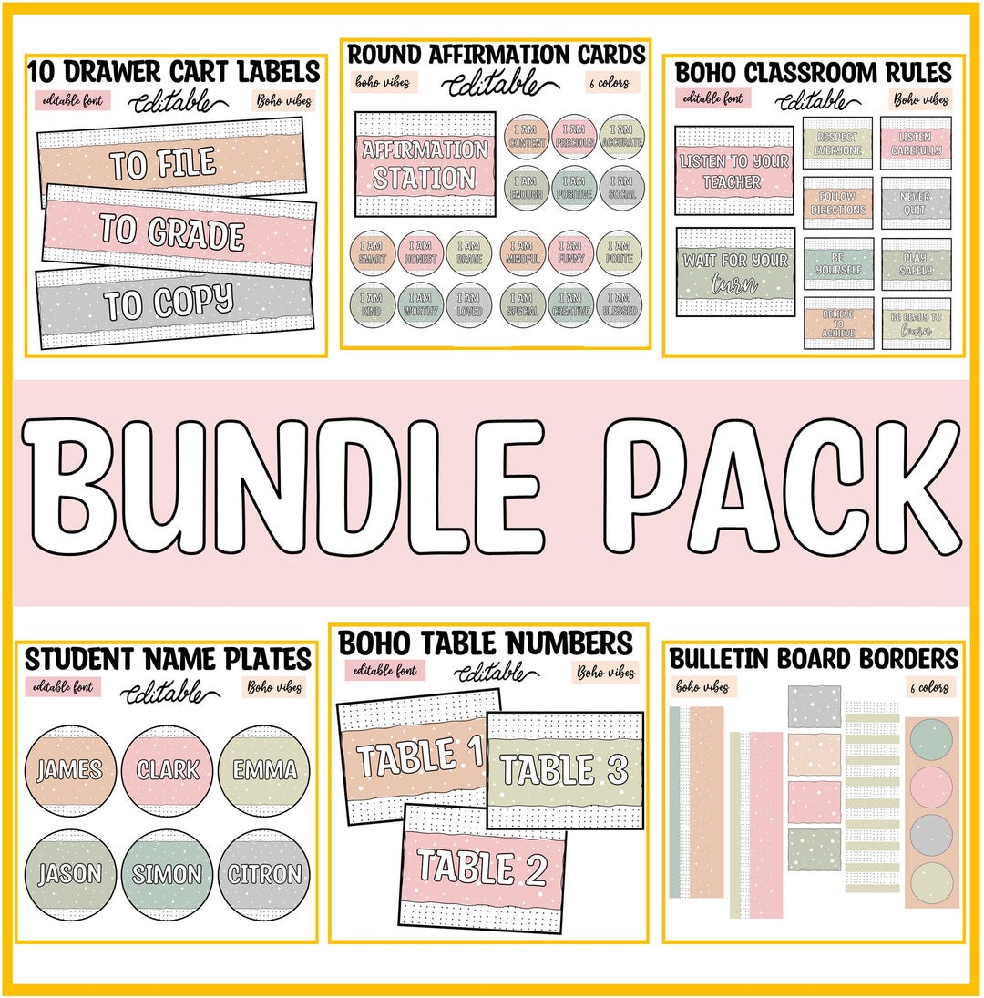 Back to School Boho Neutral Spotty Classroom Labels Decor Bundle Pack ...