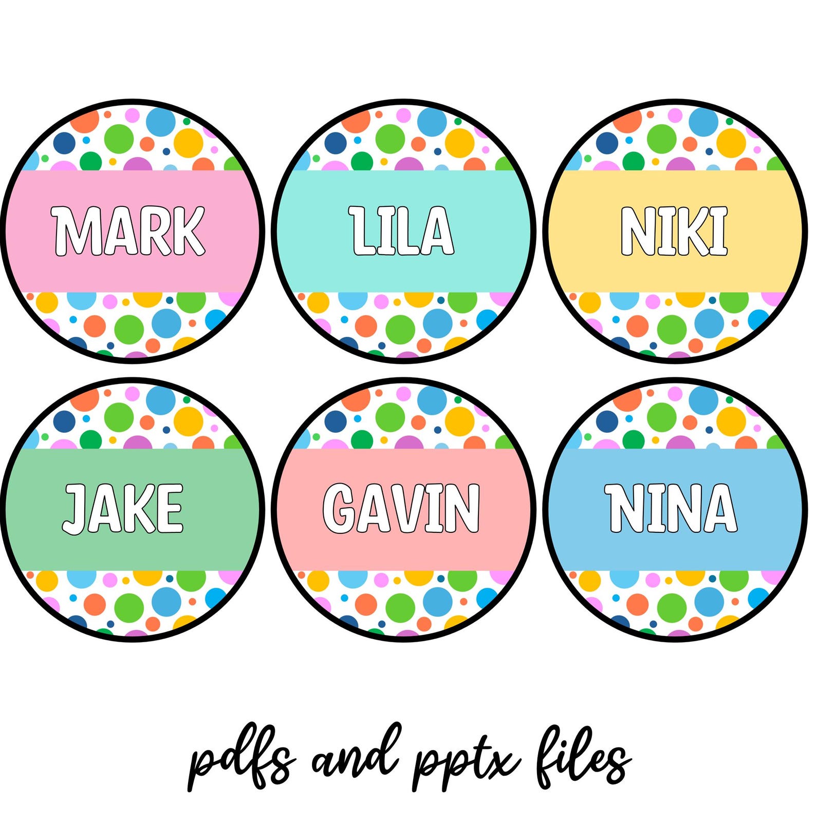 Printable Polka Dots Student Name Labels. Bright and Colorful Round ...