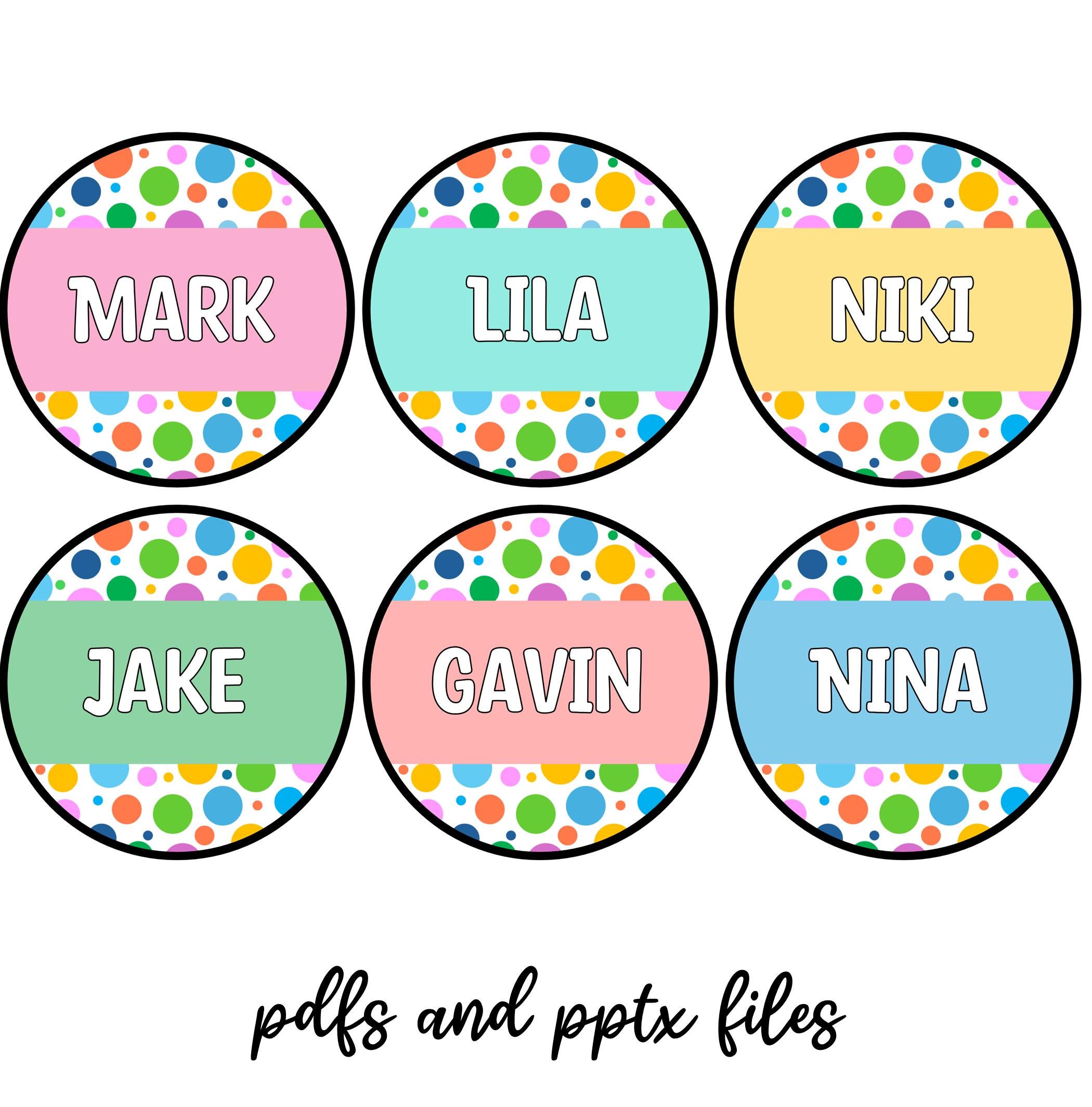 Printable Polka Dots Student Name Labels. Bright and Colorful Round ...