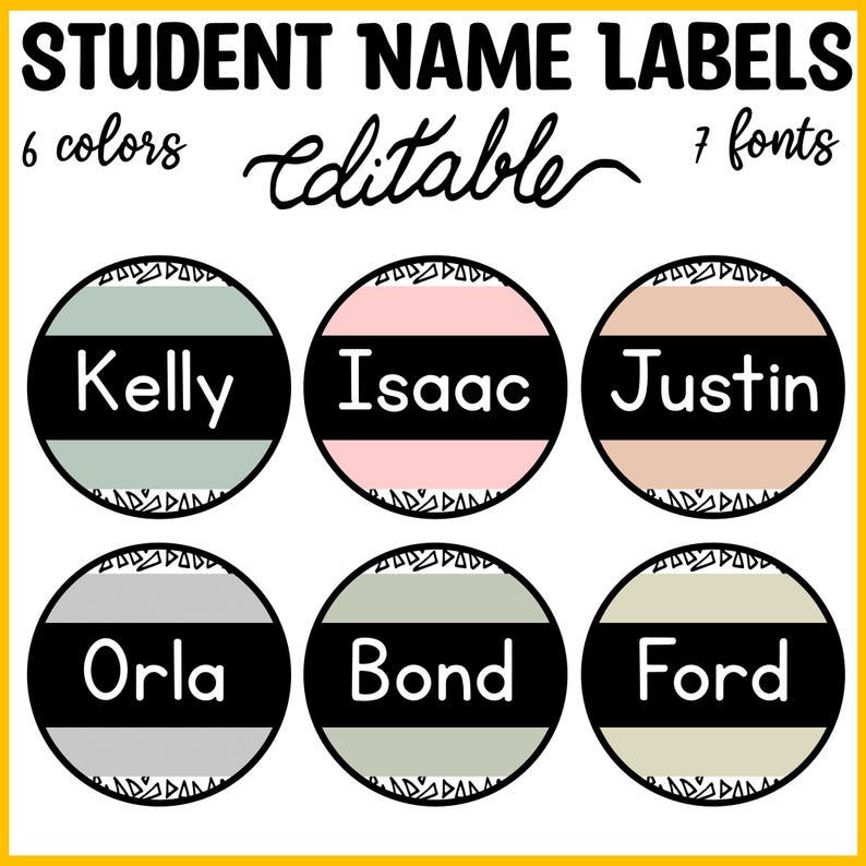 Printable Boho Student Name Labels, Editable Cubby Labels, Circle ...