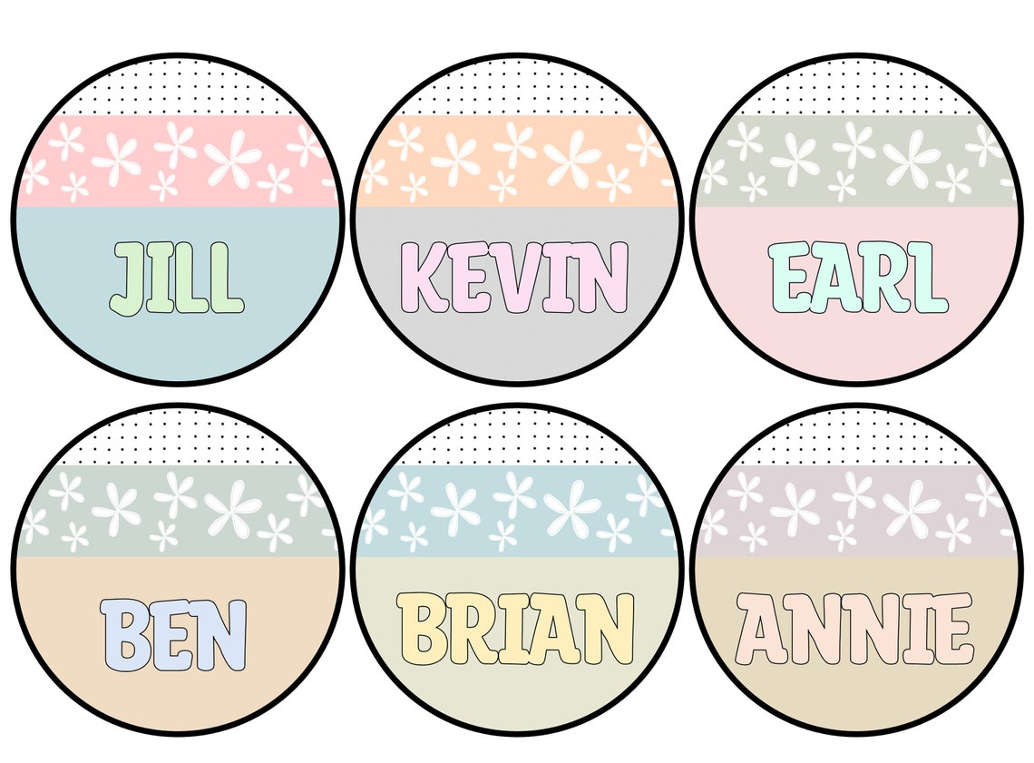 Printable Boho Dotty Floral Student Name Labels, Neutral Classroom ...
