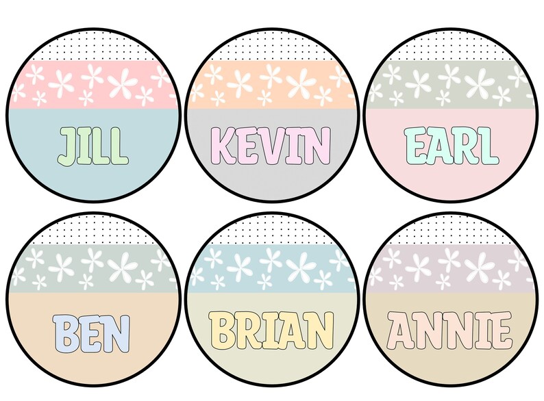 Printable Boho Dotty Floral Student Name Labels, Neutral Classroom ...