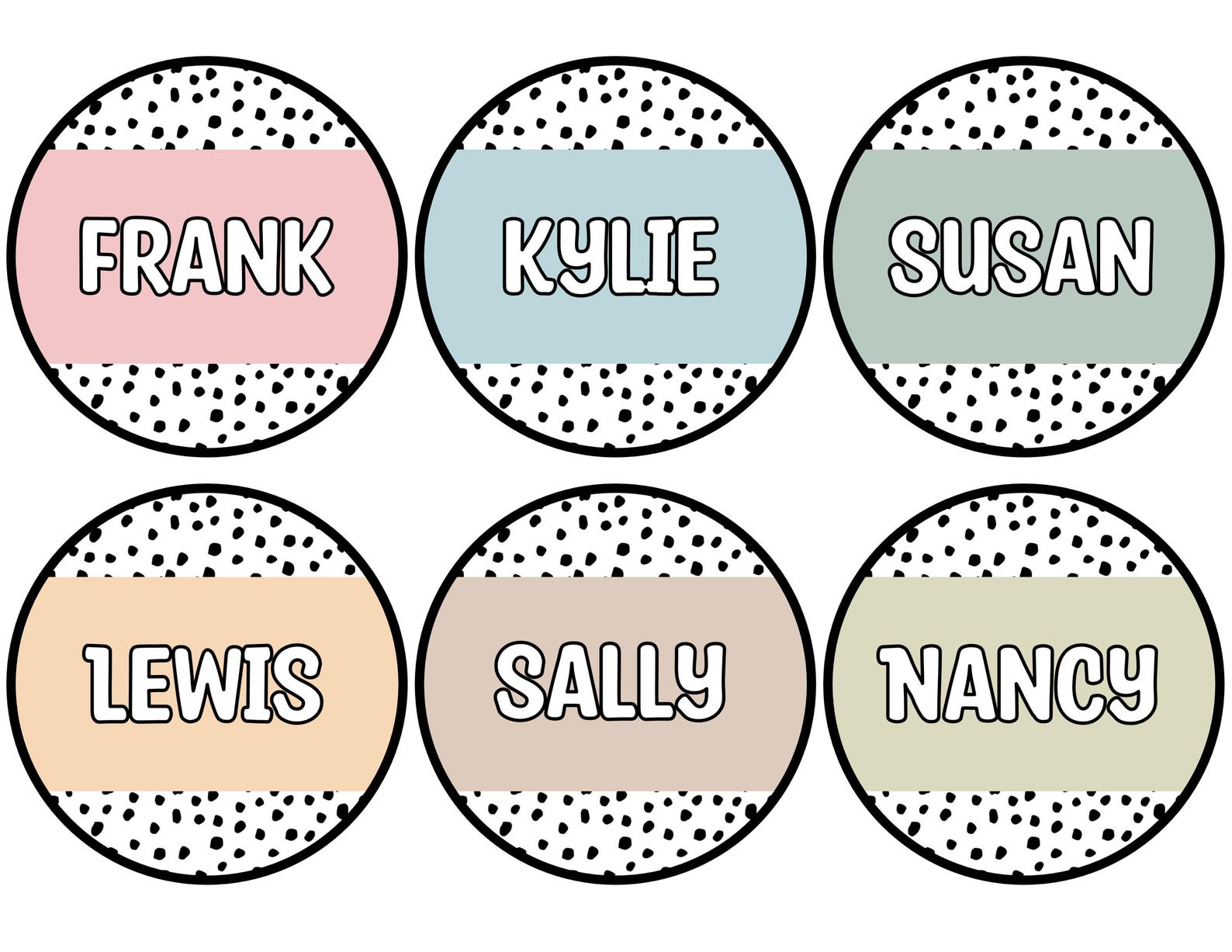 Printable Boho Spotty Neutral Student Name Labels, Round Student Name ...