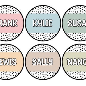 Printable Boho Spotty Neutral Student Name Labels, Round Student Name ...