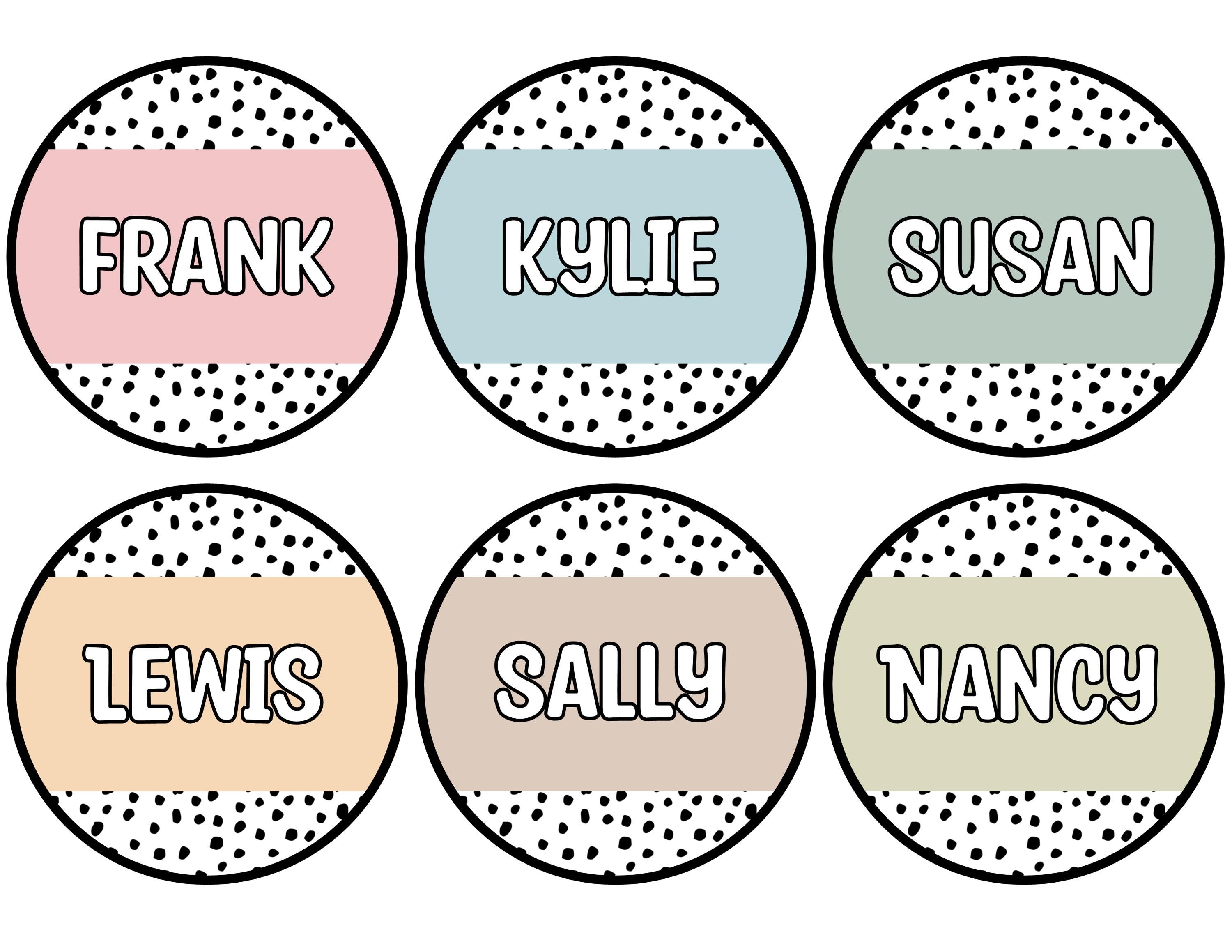 Printable Boho Spotty Neutral Student Name Labels, Round Student Name ...