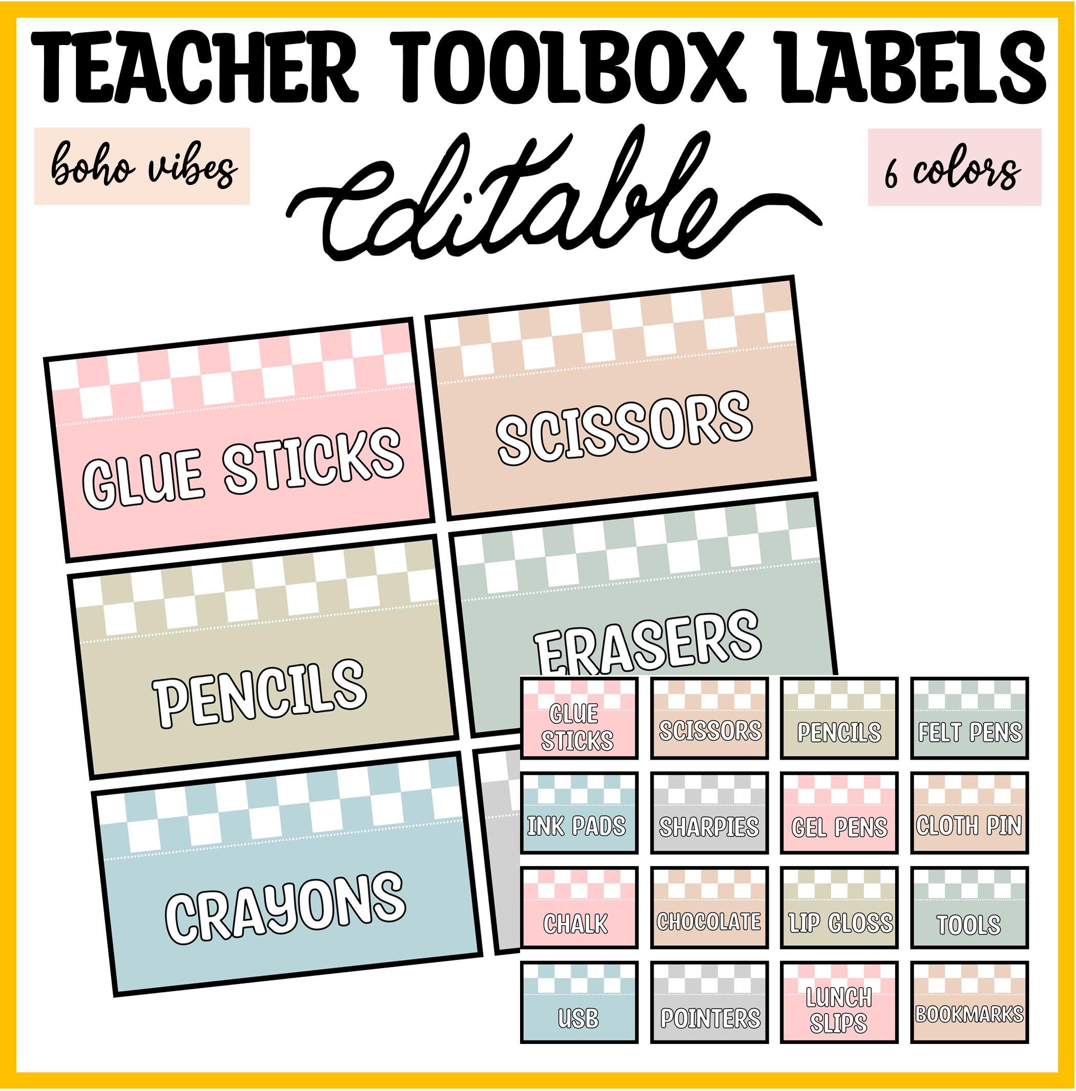 Boho Checkered Teacher Toolbox Labels, Editable Classroom Labels, Back ...