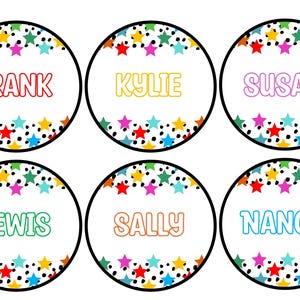 Printable Spotty Bright Stars Student Name Labels, Colorful Stars ...