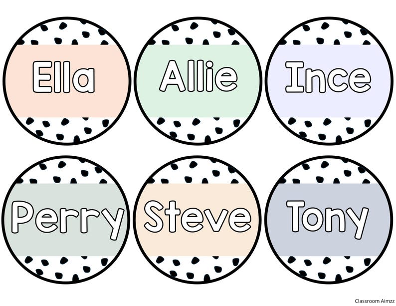 Printable Spotty Student Name Tags Printable, Editable Circular Name ...