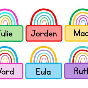 Printable Rainbow Theme Student Name Tags, Name Signs, Classroom Labels ...