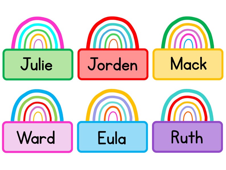 Printable Rainbow Theme Student Name Tags, Name Signs, Classroom Labels ...