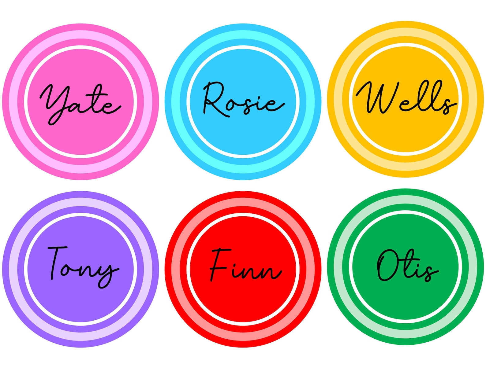 Back to School Number Tags, Printable Bright Colors Round Student Name ...