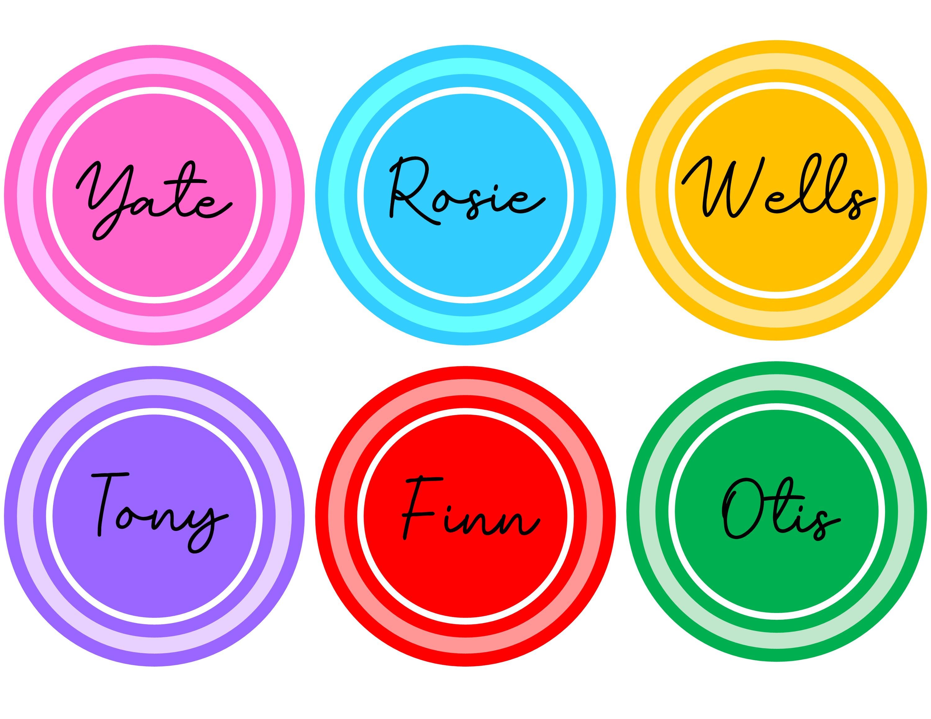 Back to School Number Tags, Printable Bright Colors Round Student Name ...