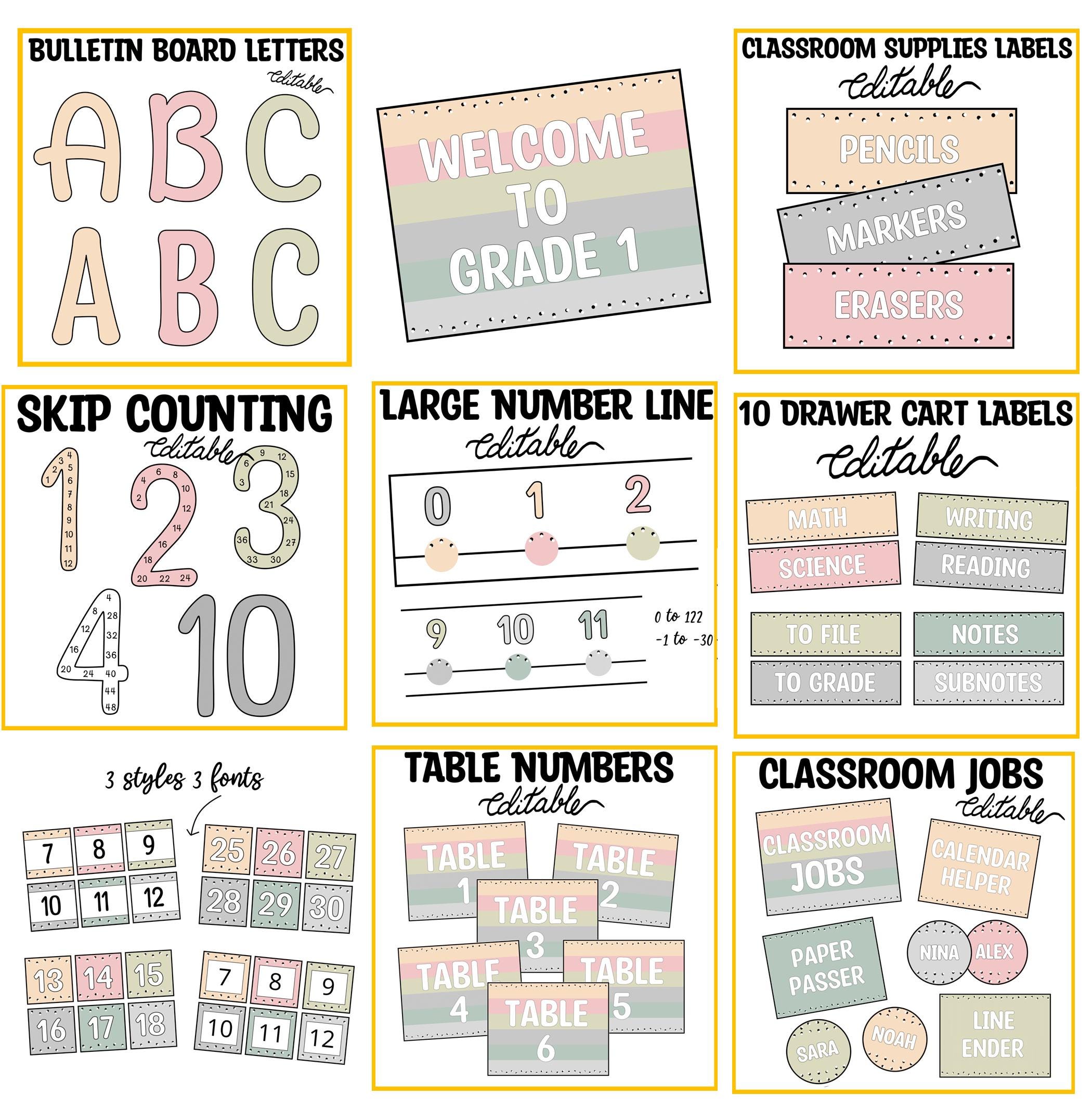 Printable Back to School Minimalist Classroom Decor Bundle Pack for ...