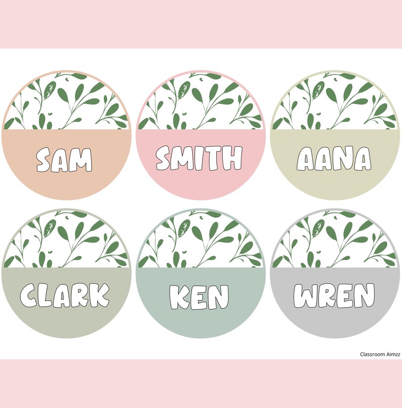 Printable Botanical Student Name Labels, Boho Neutral Student Name ...