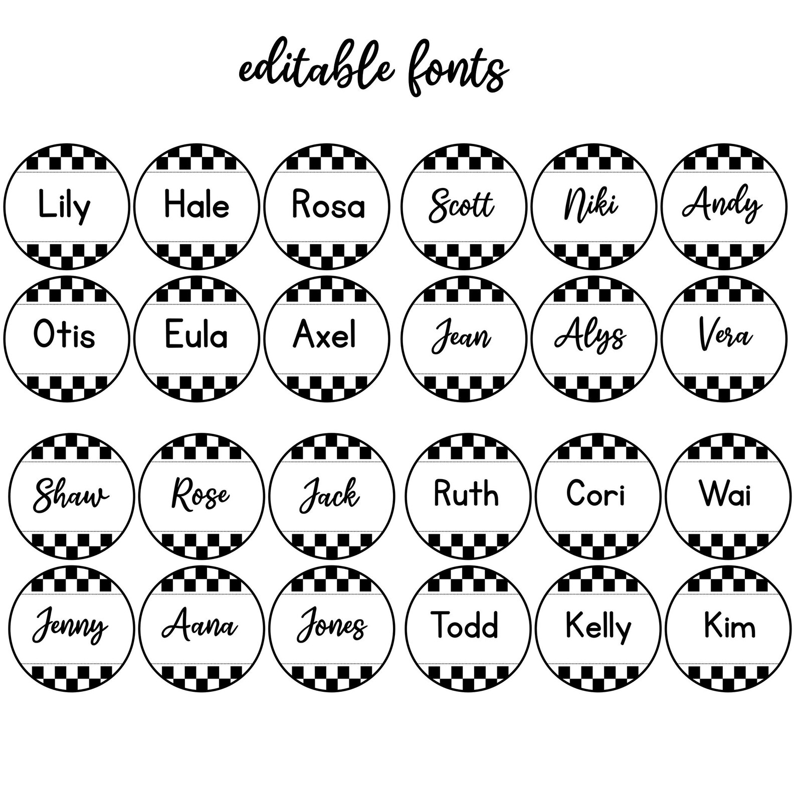 Printable Black and White Student Checkered Name Labels, Editable Name ...