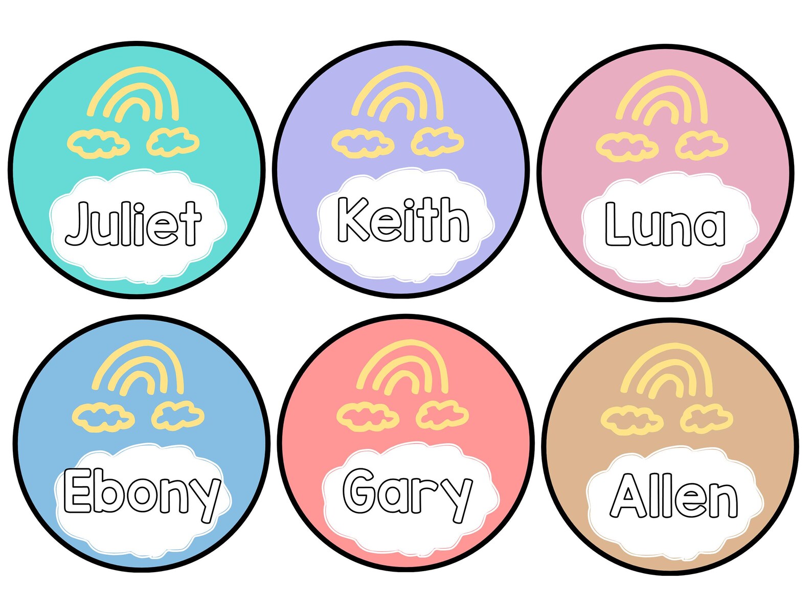 Back to School Rainbow Theme Round Student Name Labels, Bright Rainbow ...