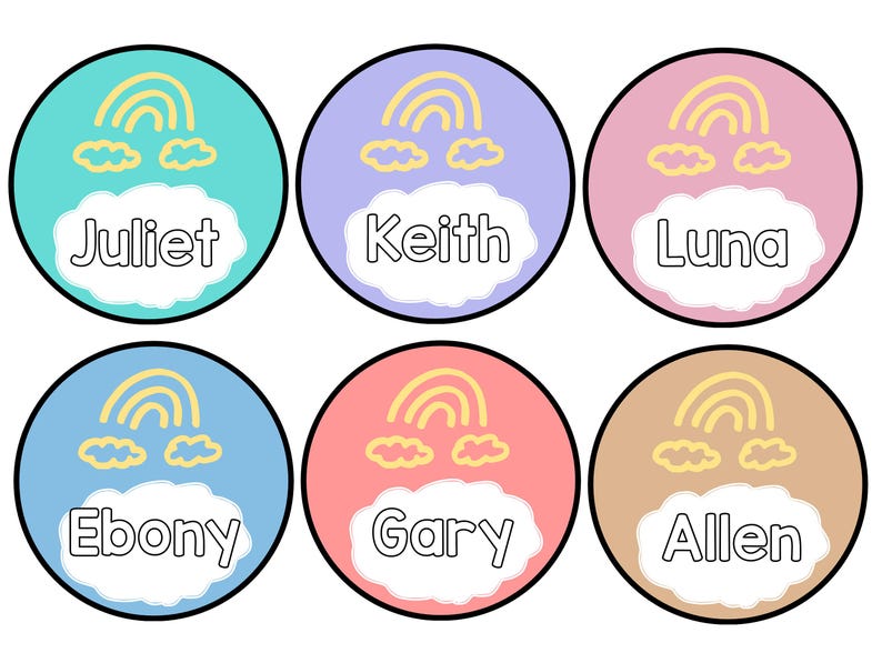 Back to School Rainbow Theme Round Student Name Labels, Bright Rainbow ...