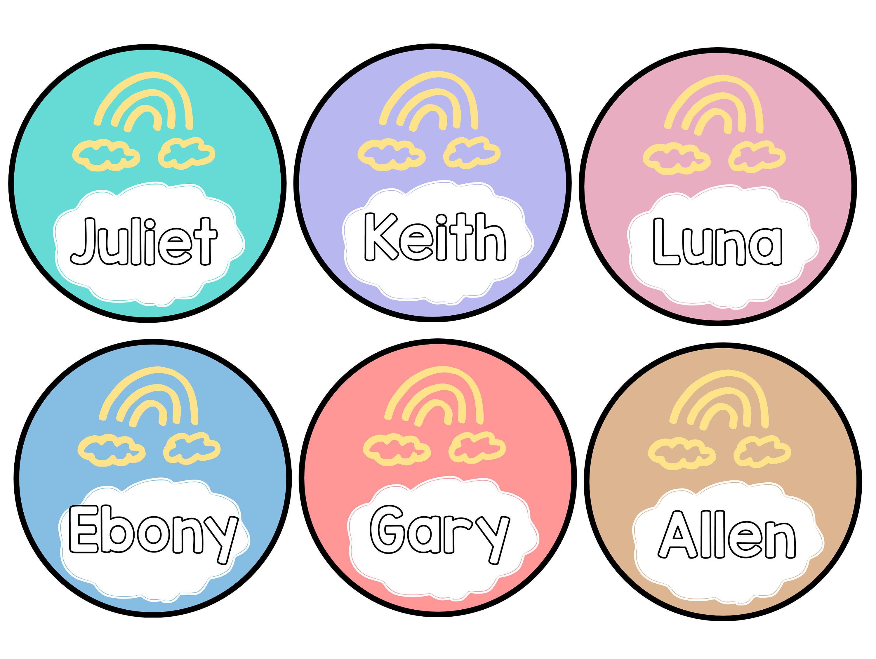 Back to School Rainbow Theme Round Student Name Labels, Bright Rainbow ...