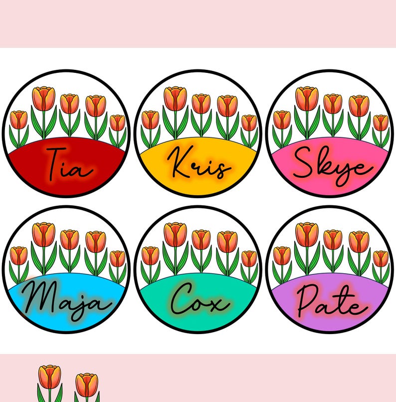 Printable Spring Nametags, Printable Bright Tulip Student Name Labels ...
