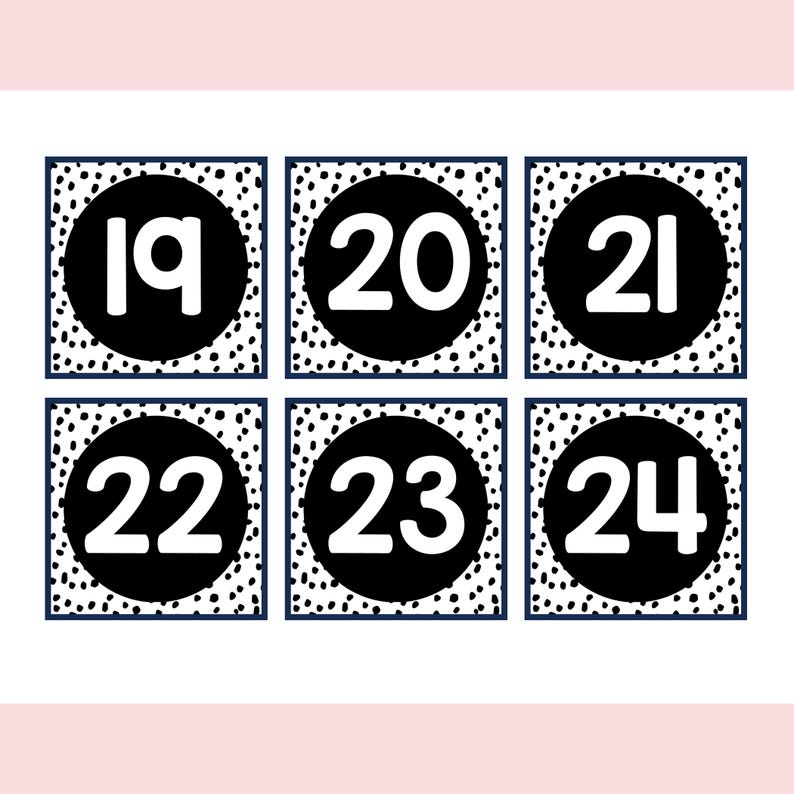 Printable Black and White Number Labels, Classroom Calendar Numbers ...