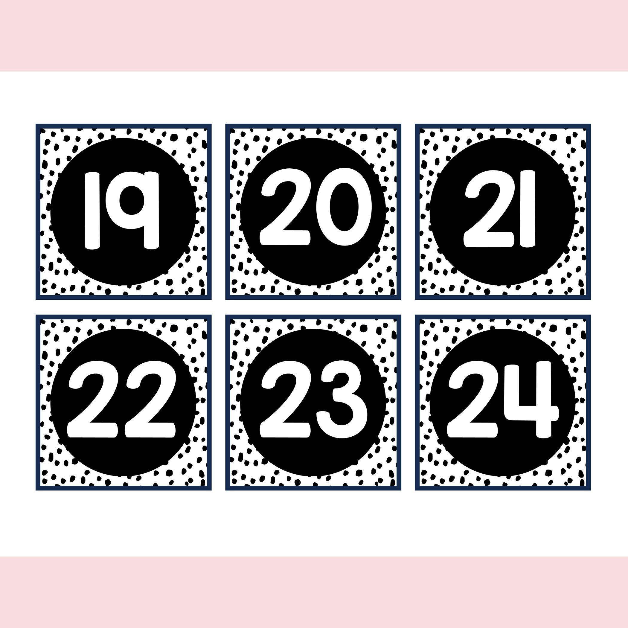Printable Black and White Number Labels, Classroom Calendar Numbers ...
