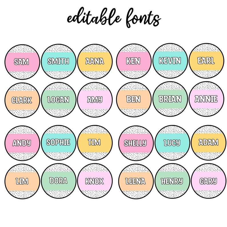 Printable Bright Spotty Student Name Labels, Editable Round Student ...