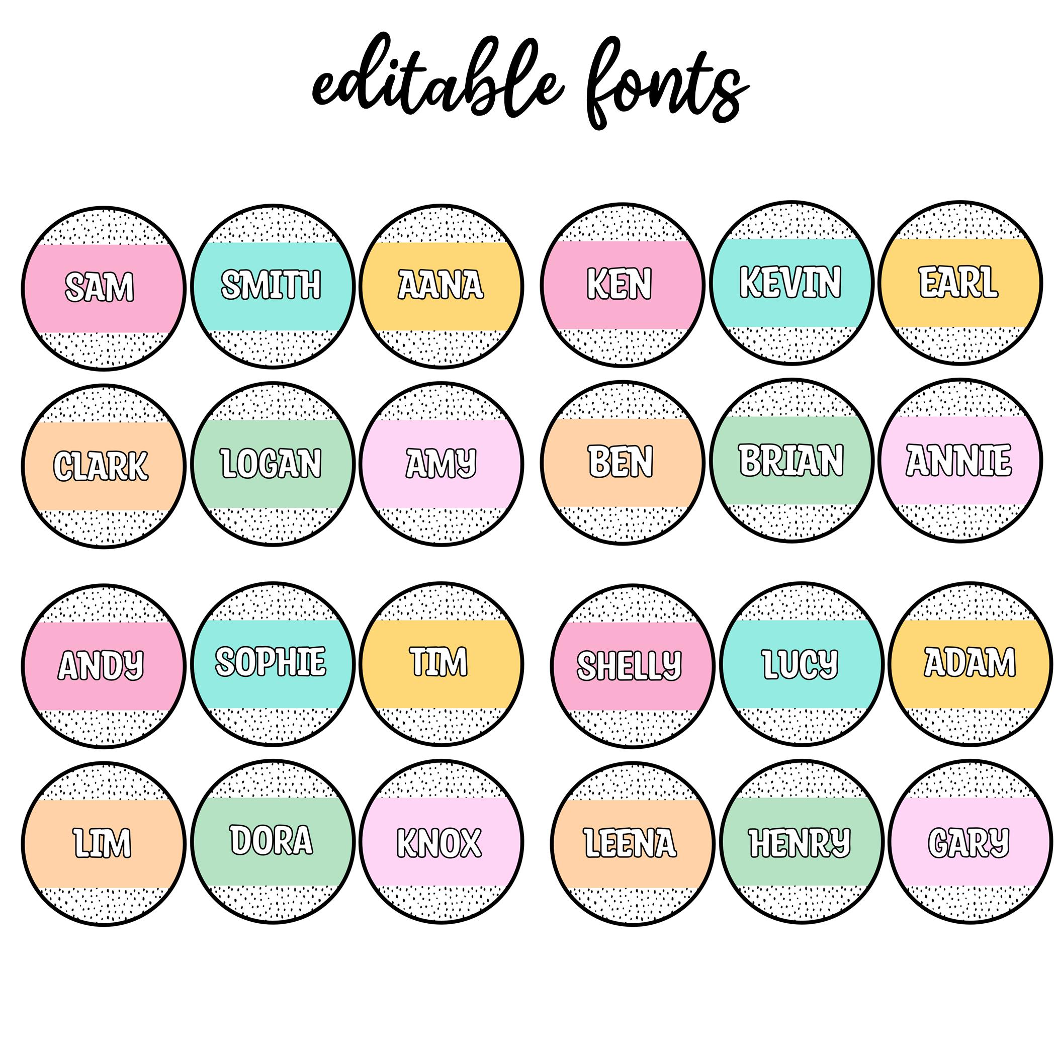 Printable Bright Spotty Student Name Labels, Editable Round Student ...