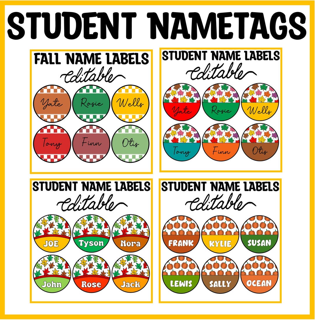 Printable Boho Bright Fall Student Nametags, Autumn Name Labels Bundle ...