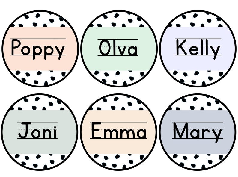 Printable Spotty Student Name Tags Printable, Editable Circular Name ...